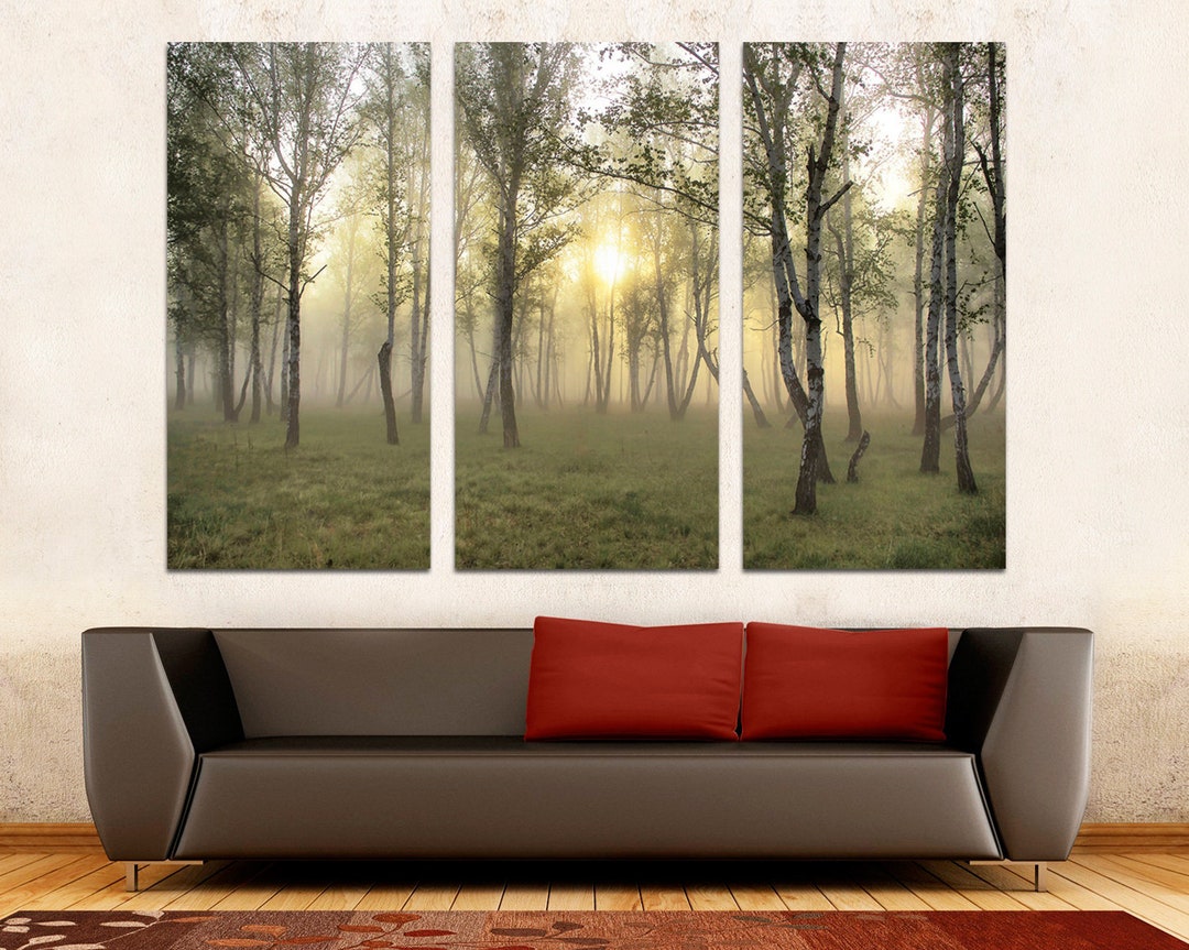 Tree Birch, Tree Forest Canvas Print Wall Art 3 Panel Split, Triptych ...