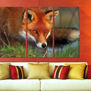 3 Panel Canvas Split, Beautiful Red Fox in It's Natural Habitat ...