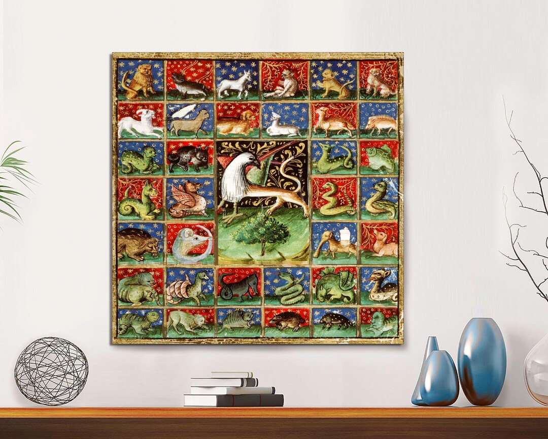 Medieval Animal Wall Art, Fantastical Beasts Canvas, Medieval Bestiary ...