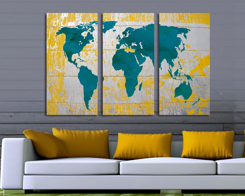 3 Panel Split Abstract World Map Canvas Print Abstract Map - Etsy