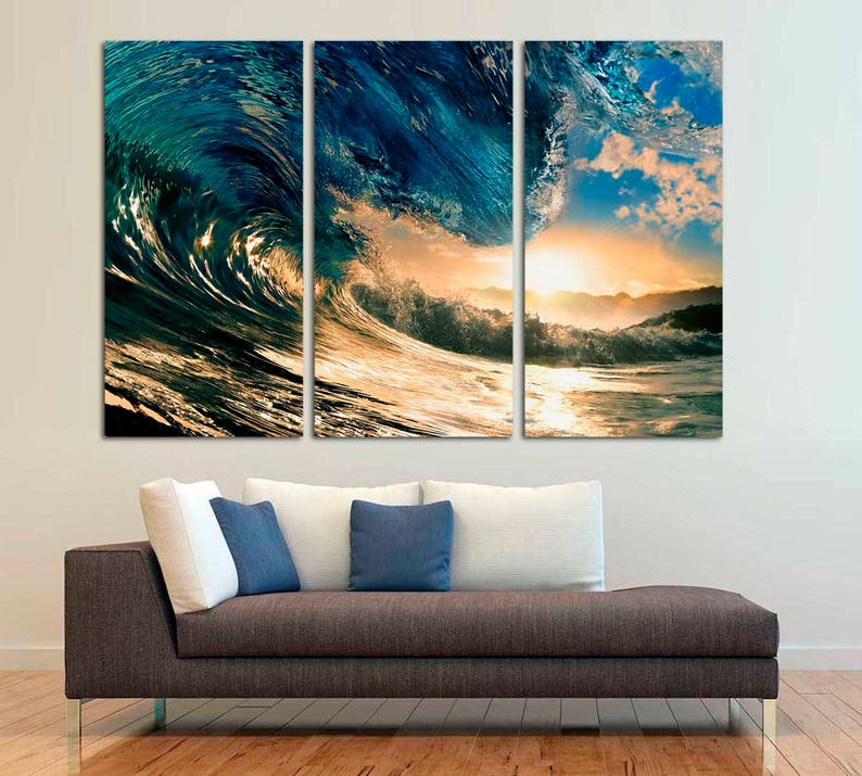 Blue Ocean Wave Canvas Print. 3 Panel Split Wall Art on - Etsy