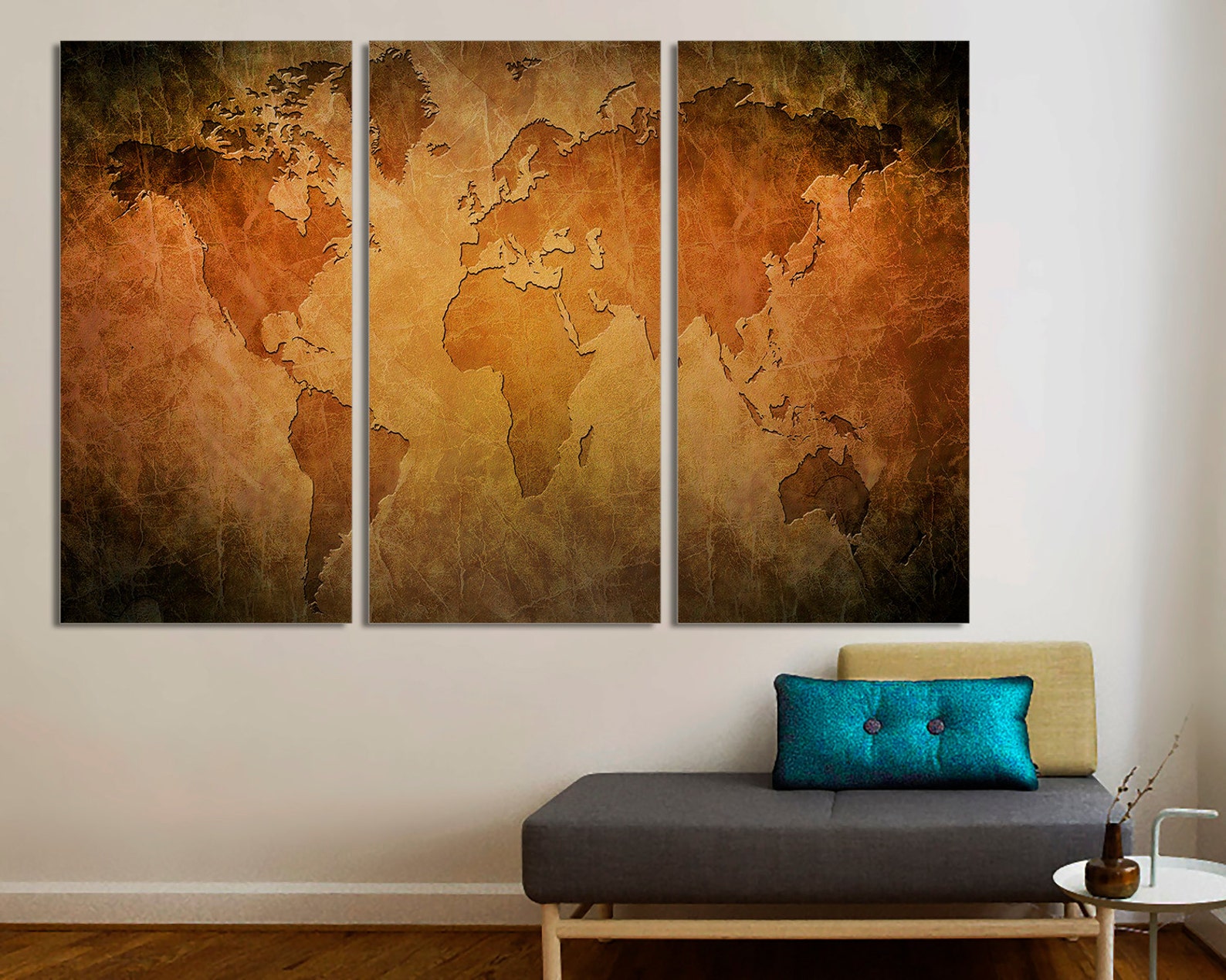 3 Panel Split Abstract World Map Canvas Print1.5 Deep | Etsy