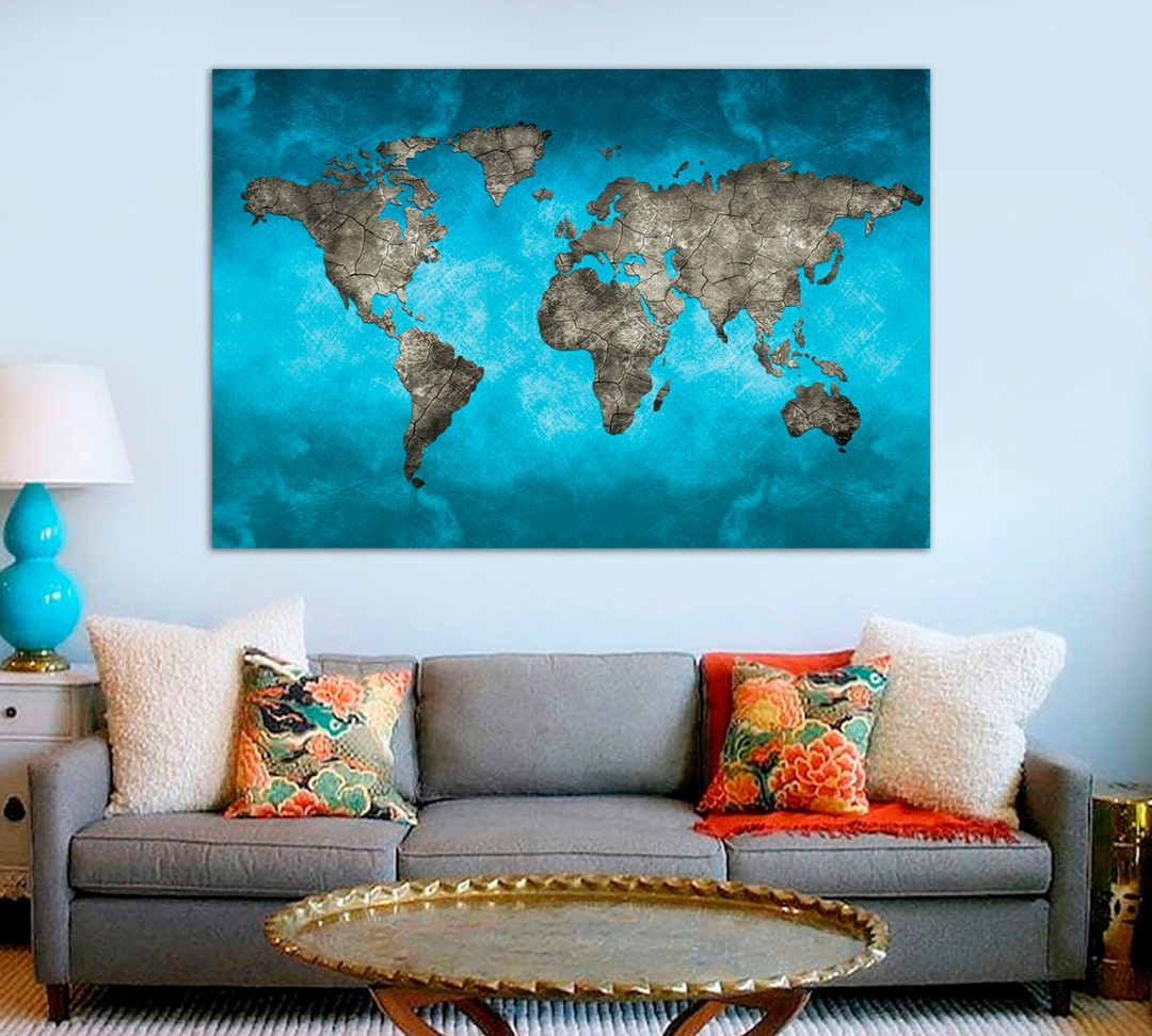 Single Panel Abstract World Map Canvas Print,1.5" Deep Frames,triptych ...