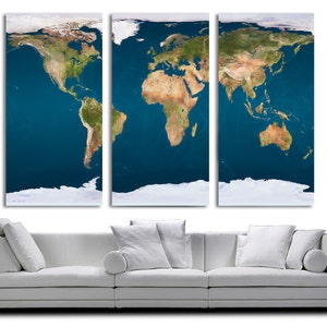 3 Panel Split World Map Canvas Print,1.5 Deep Frames,triptych, World ...