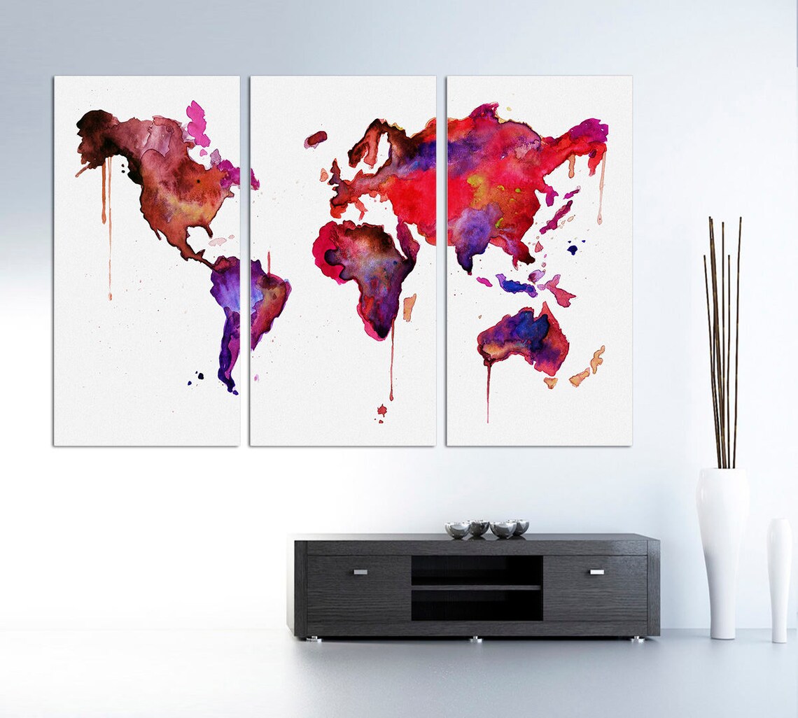 3 Panel Split Abstract World Map Canvas Print1.5 Deep - Etsy
