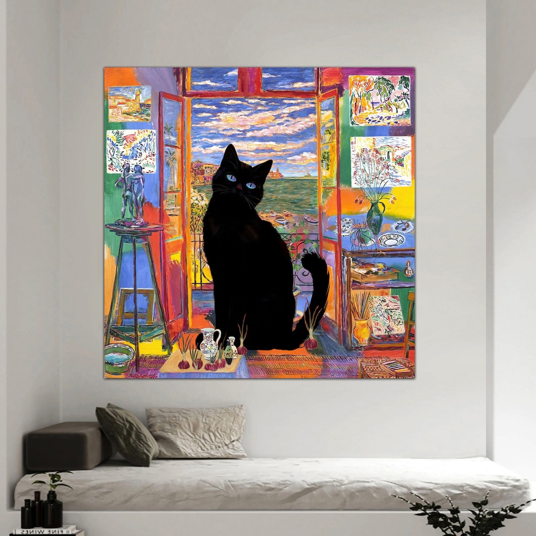 Henri Matisse Cat Canvas Print, Matisse Open Window Cat Poster, Black ...