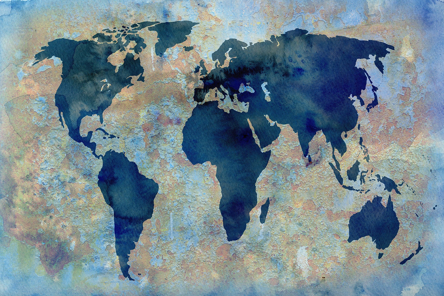 3 Panel Split Abstract World Map Canvas Print1.5 Deep - Etsy