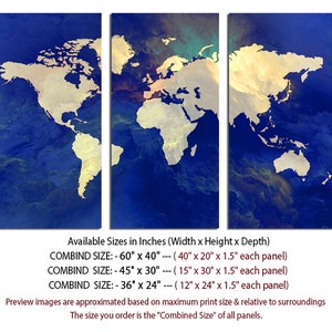 3 Panel Split Abstract World Map Canvas Print,1.5" Deep Frames,triptych ...