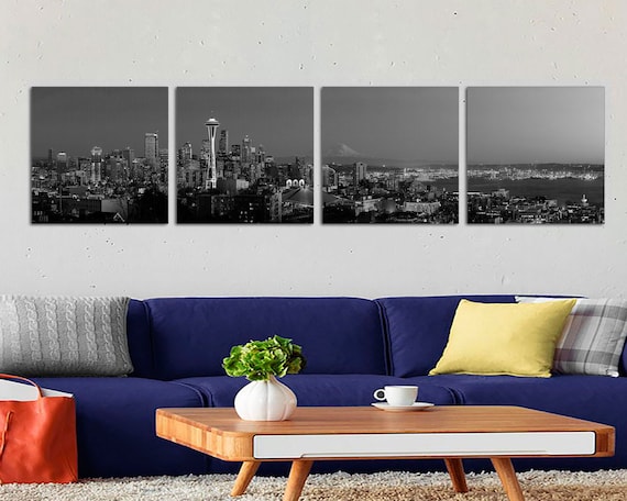 4 Panel Split Black and White Seattle Kerry Park Skyline - Etsy