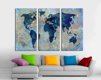 Abstract World Map Canvas Print, Large Wall Art Decor - Etsy