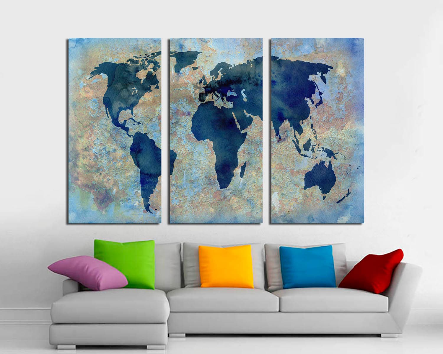 3 Panel Split Abstract World Map Canvas Print1.5 Deep - Etsy