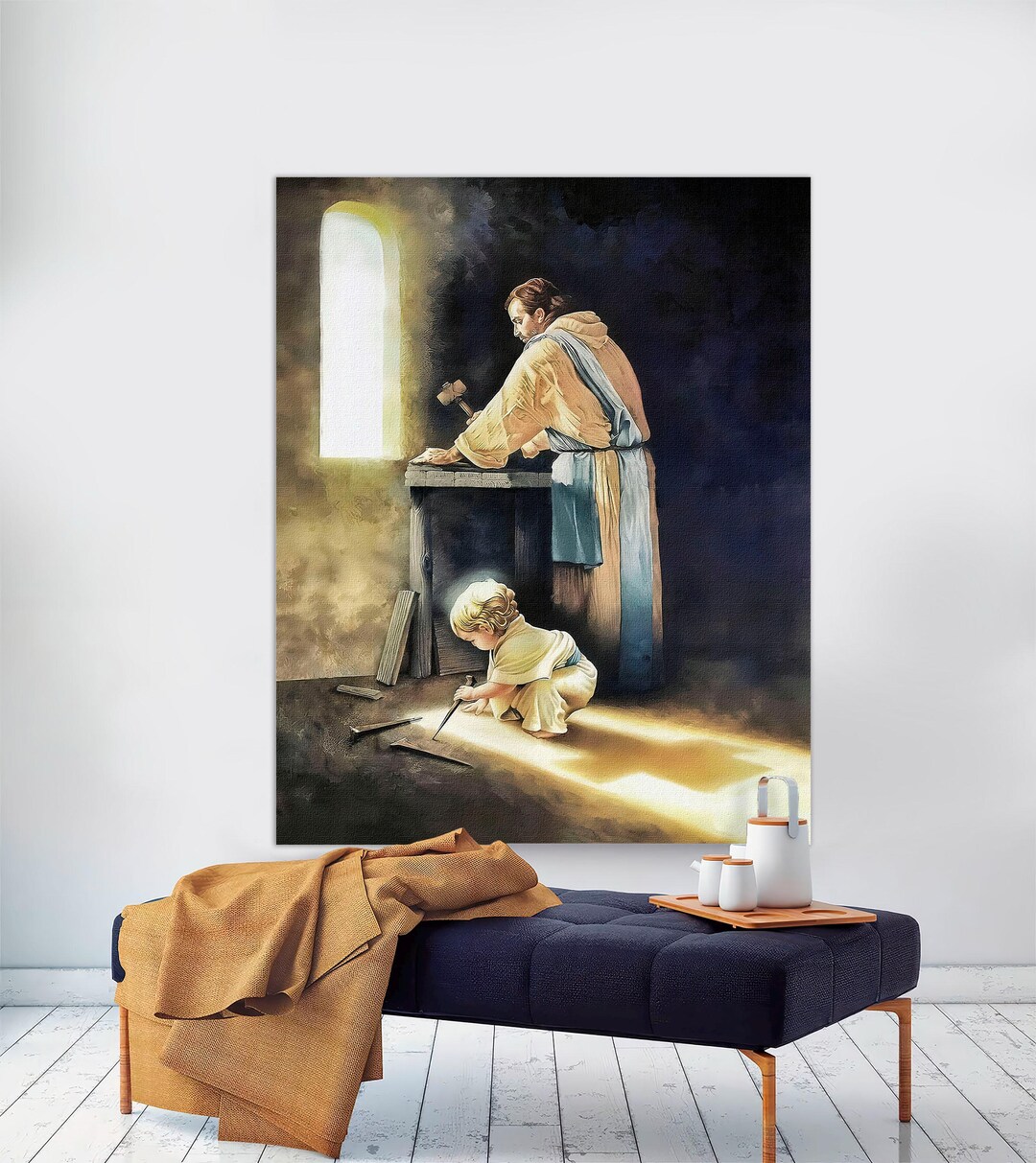 Baby Jesus in Carpenter Shop Canvas, Christian Art, Ready to Hang - Etsy
