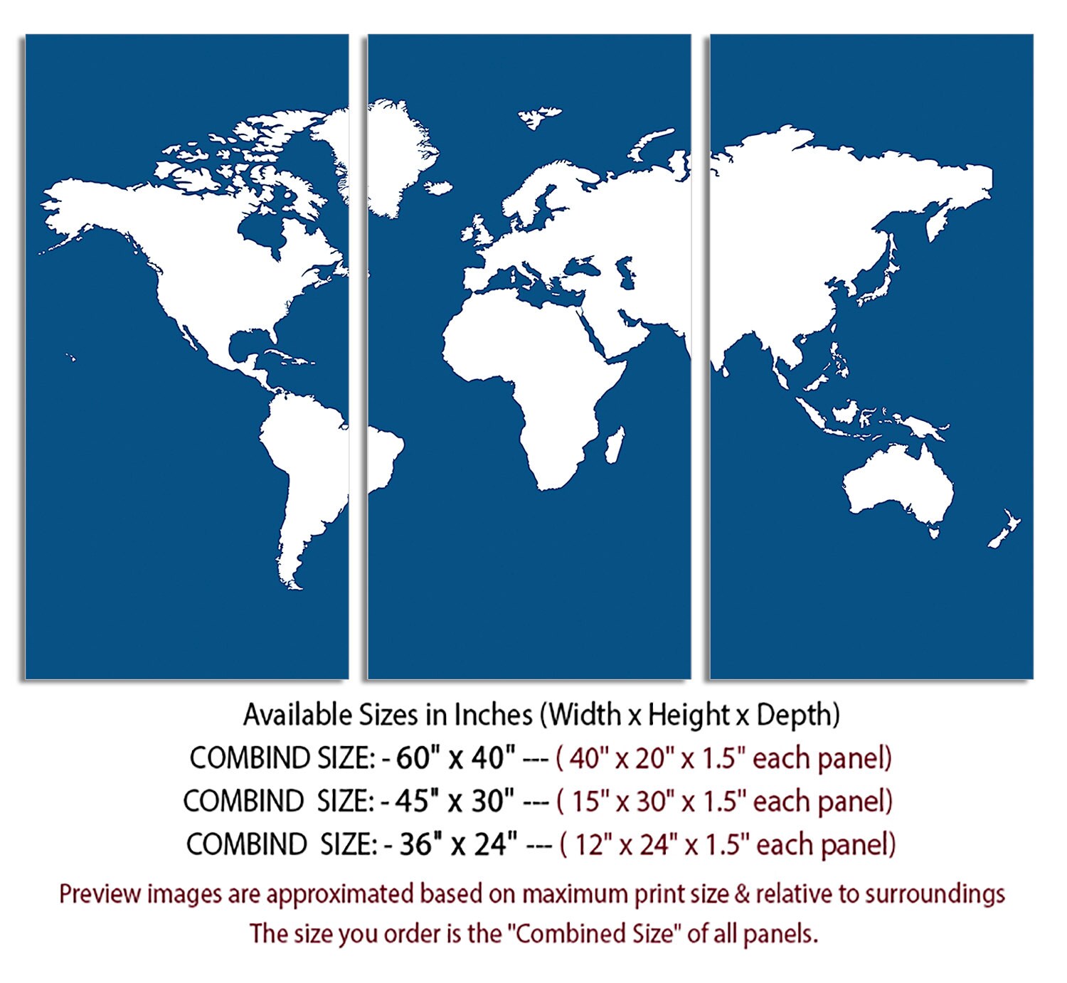 3 Panel Split Abstract World Map Canvas Print1.5 Deep - Etsy