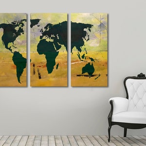 3 Panel Split Abstract World Map Canvas Print Abstract Map - Etsy