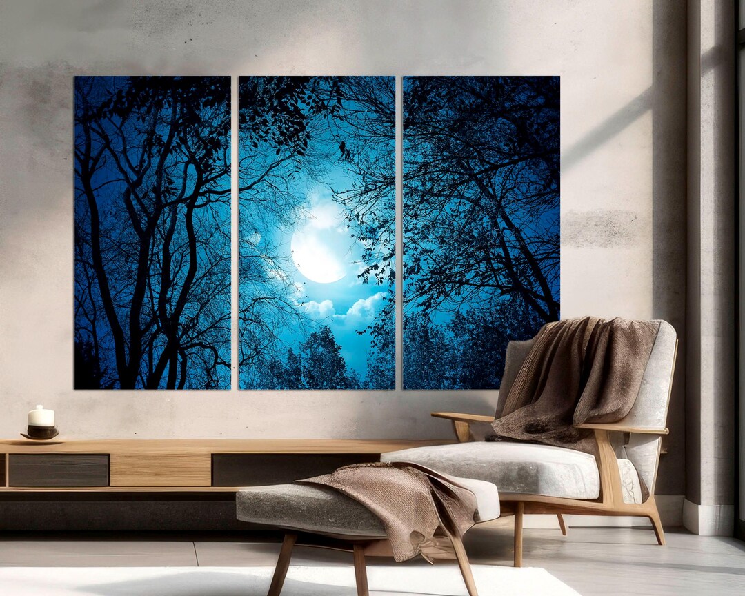 Blue Forest Tree Canvas Print, Modern Triptych Wall Art - Etsy