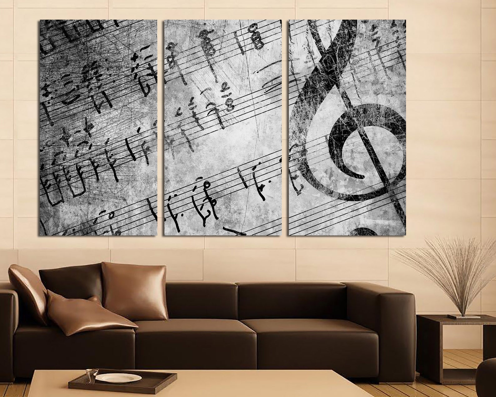 Split Music Notes Canvas Print, Triptych Wall Art, Modern Office Decor ...