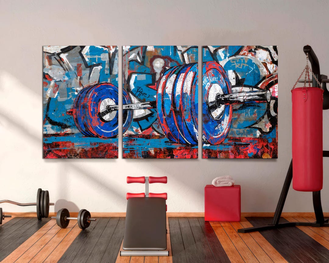 Barbell Graffiti 3-panel Canvas Print, Weightlifting Home Gym Decor - Etsy