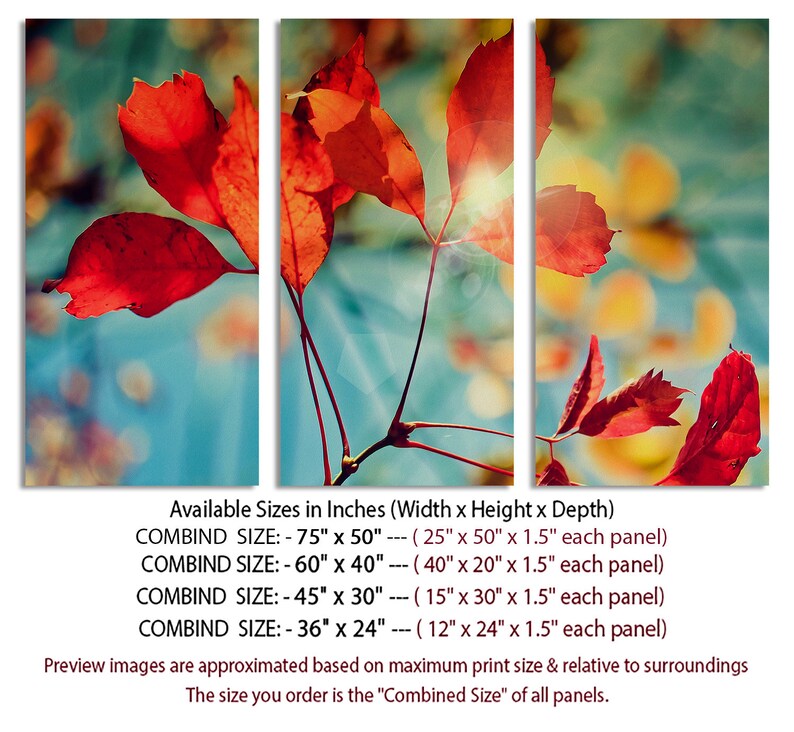3 Panel Canvas Split Nature Autumn Red Leaf Tree Photo | Etsy