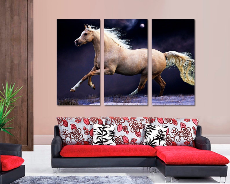 3 Panel Split triptych Canvas Print of Horse Running in - Etsy