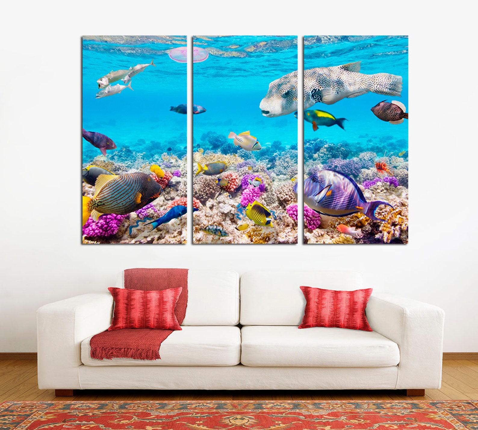 3 Panel Split Underwater Scene Canvas Print Coral Reef | Etsy