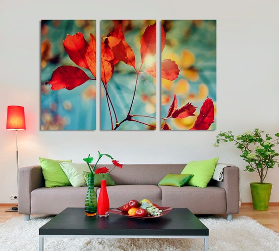 3 Panel Canvas Split Nature Autumn Red Leaf Tree Photo | Etsy