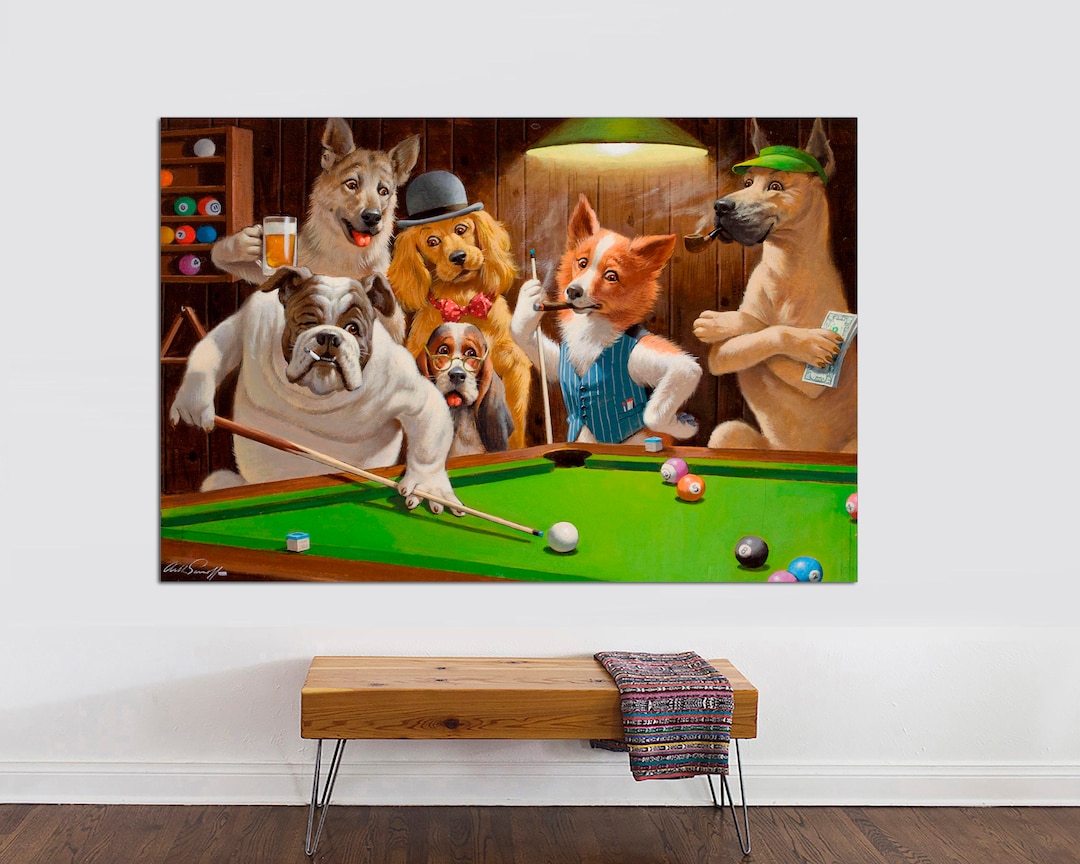 Dogs Playing Pool Billiards Canvas Print on on Canvas, Home Décor ...