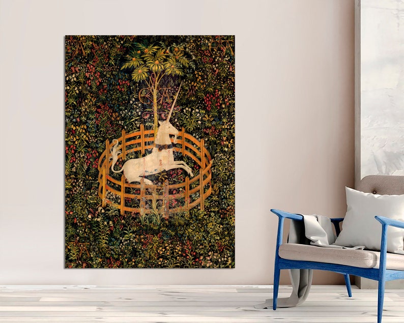 Unicorn in Garden Canvas Print, Vintage Rustic Wall Art, Ready to Hang ...