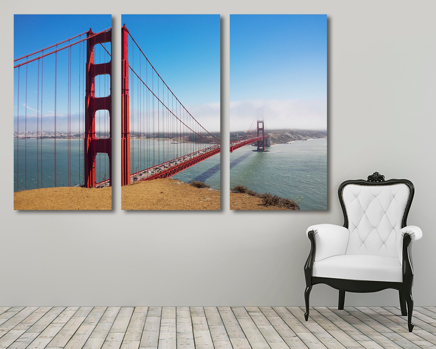 SF Golden Gate Bridge 3 Panel Split Canvas Triptych Canvas | Etsy