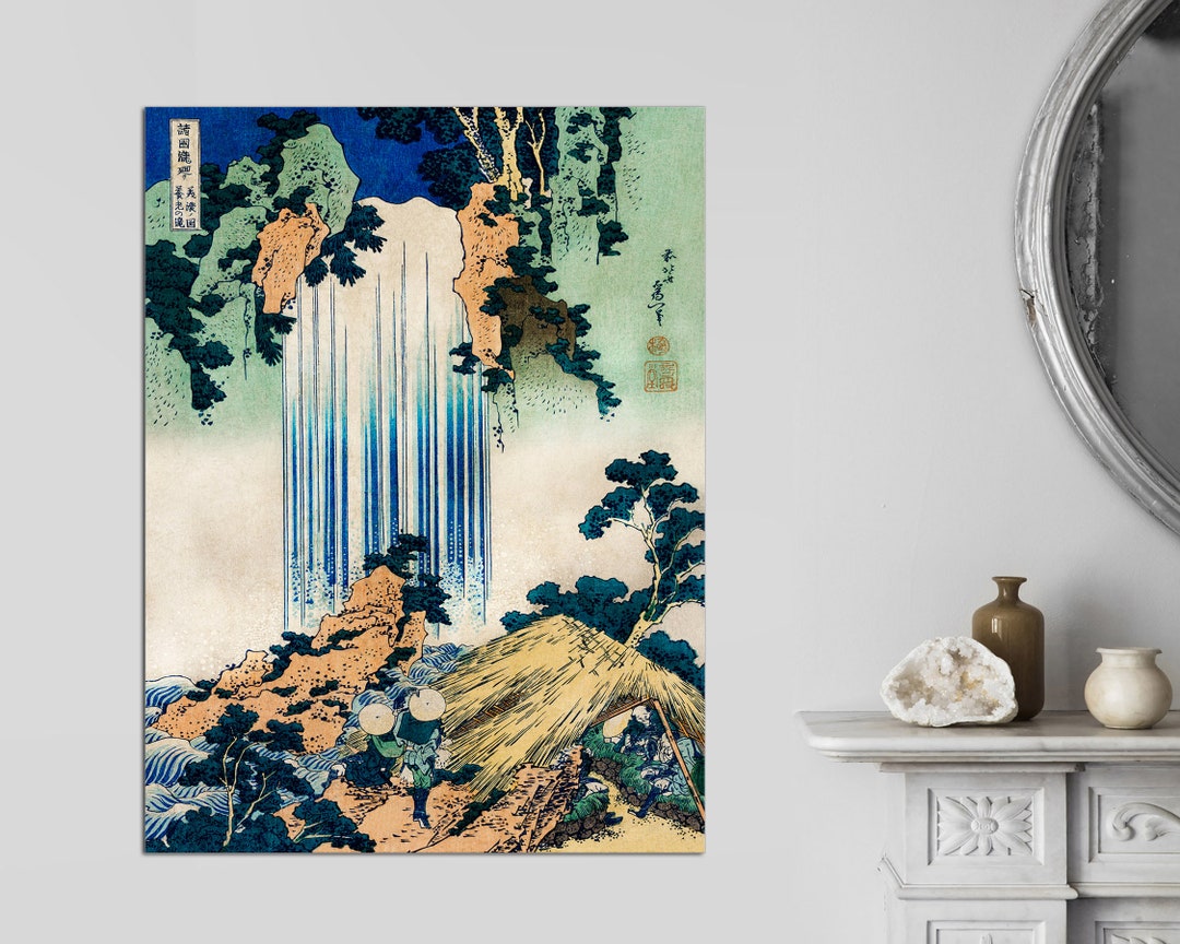 Katsushika Hokusai Art Canvas, Amida Waterfall Canvas Print, Deep ...