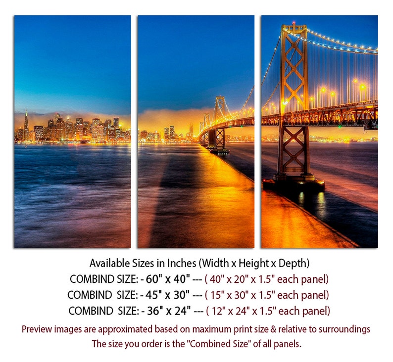 SF Golden Gate Bridge 3 Panel Split Canvas Triptych Canvas - Etsy