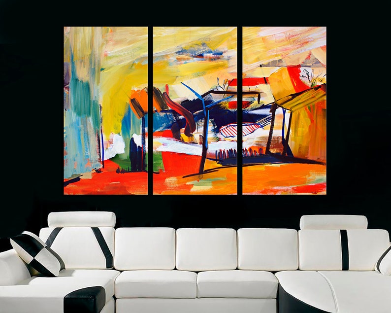 3 Panel Canvas Split Modern Abstract Painting Fine Art Giclee | Etsy