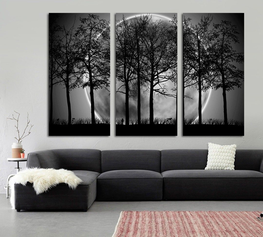 Trees in Black and White Canvas Print Wall Art 3 Panel Split, Triptych ...