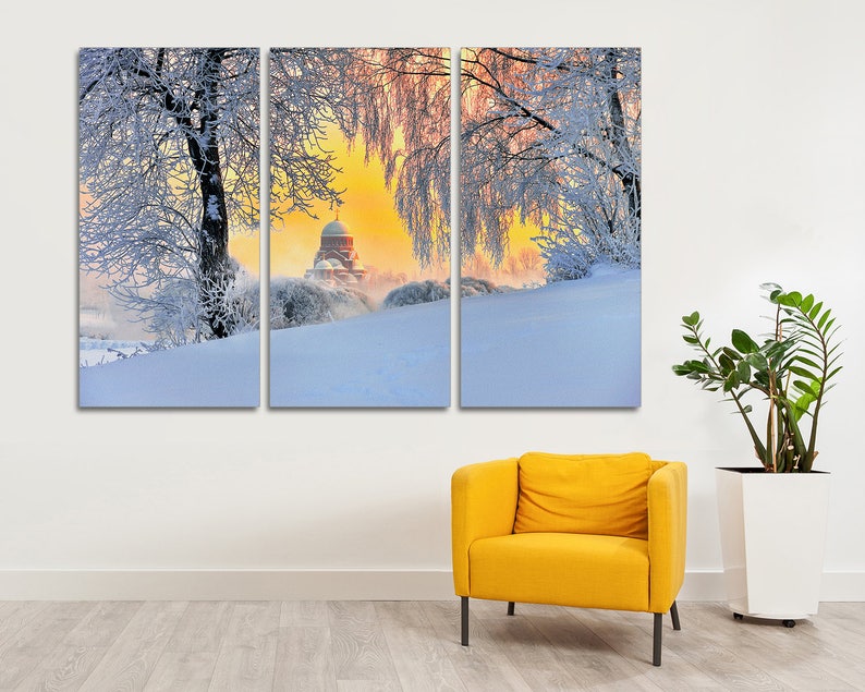 3 Panel Split Wall Art Canvas Print Winter Snow Sunset | Etsy