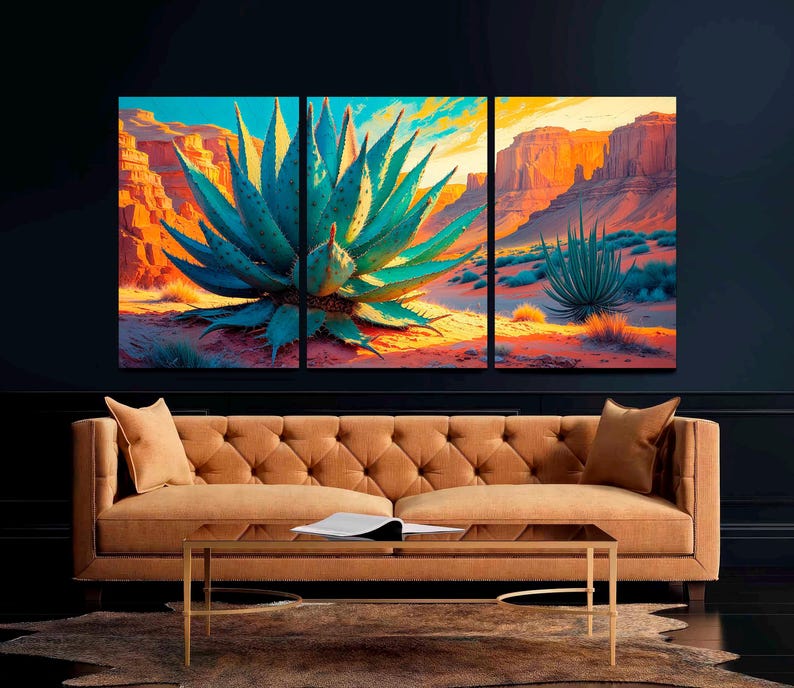 Agave Cactus Desert Sunset Canvas Print, Phoenix Arizona Multi Panel ...