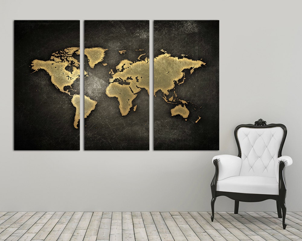 3 Panel Split Abstract World Map Canvas Print1.5 deep | Etsy