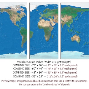 3 Panel Split World Map Canvas Print. Digitally Bubble Texture Given 1. ...