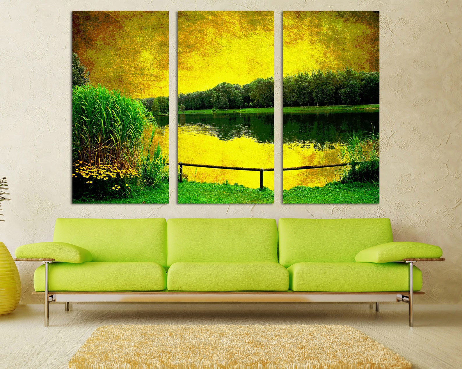Green Forest River Triptych Canvas Print, Modern Wall Art - Etsy