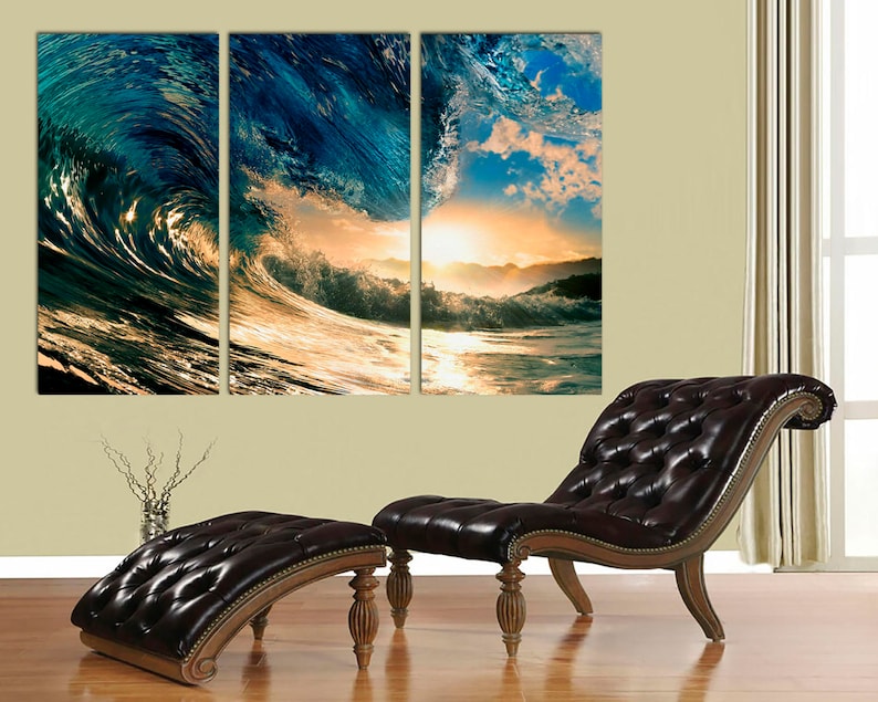 Blue Ocean Wave Canvas Print. 3 Panel Split Wall Art on - Etsy