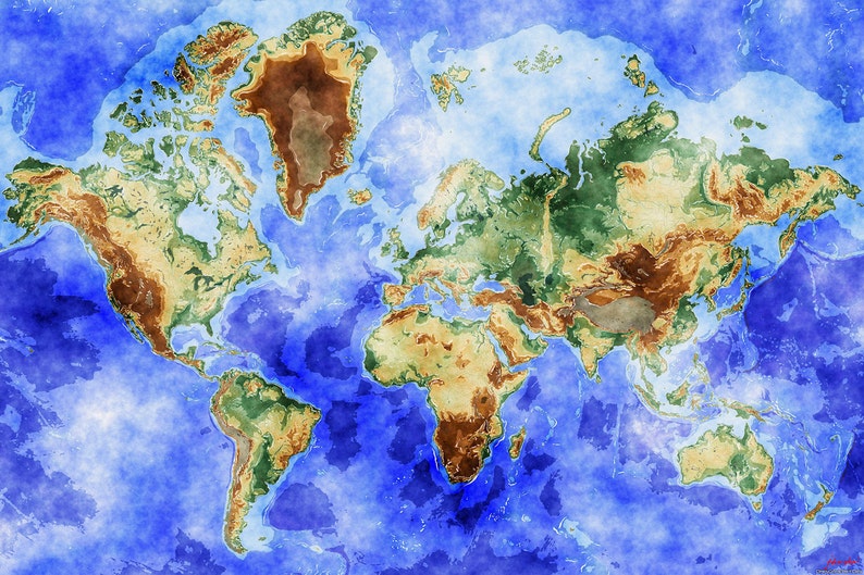 3 Panel Split Abstract World Map Canvas Print1.5 Deep - Etsy