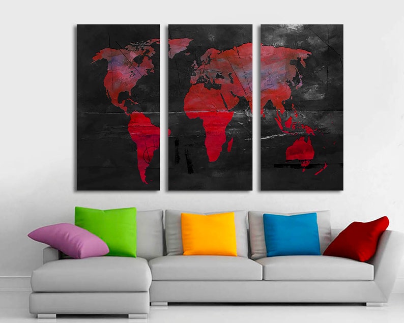 3 Panel Split Abstract World Map Canvas Print Abstract Map - Etsy