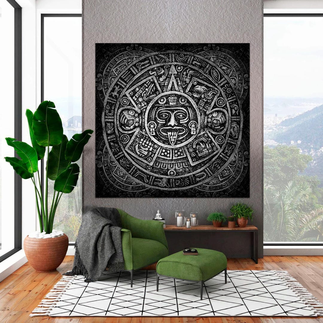 Aztec Calendar Canvas Print Wall Art, Aztec Mayan Gods Calendar ...