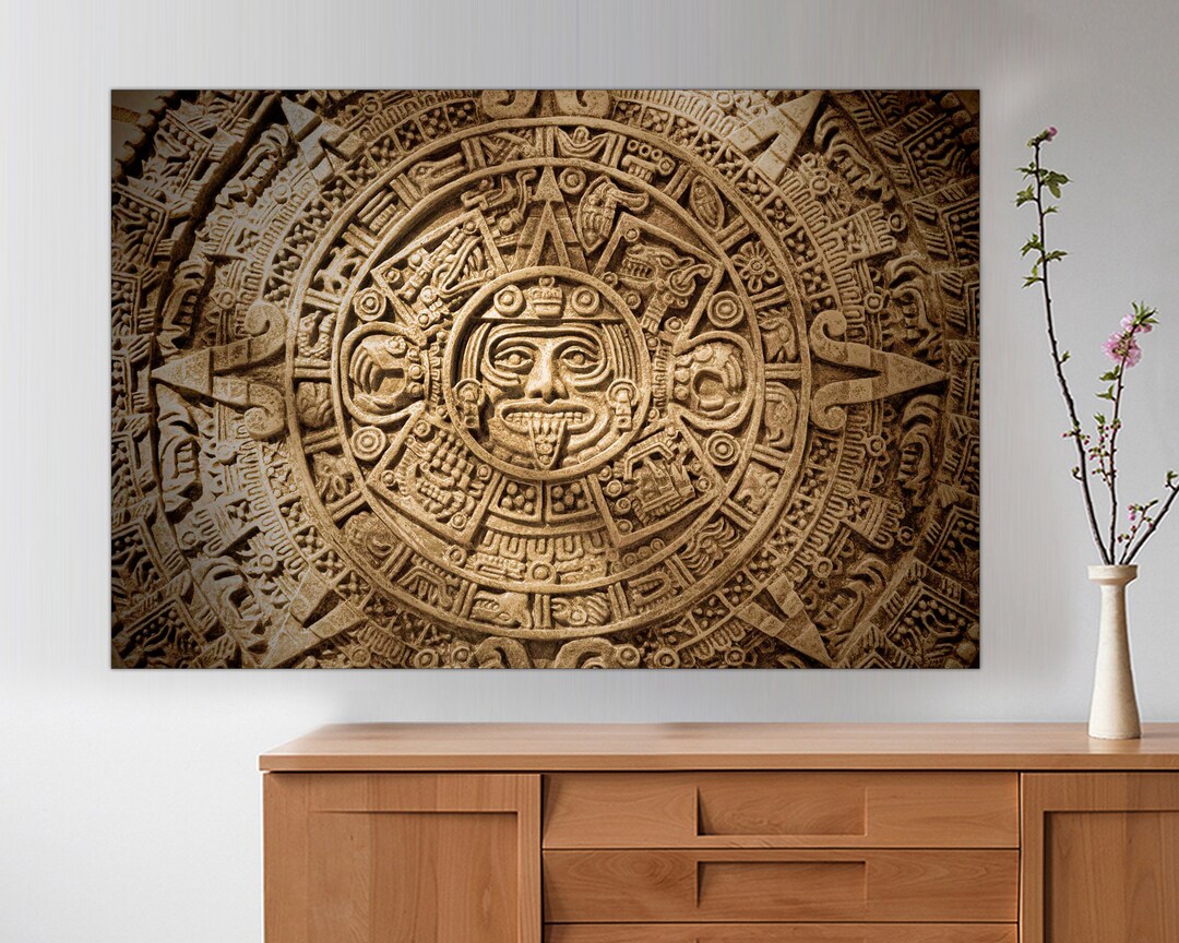 Mexican Artwork, Aztec Calendar, Mayan Canvas, Canvas Wall Art, Aztec ...