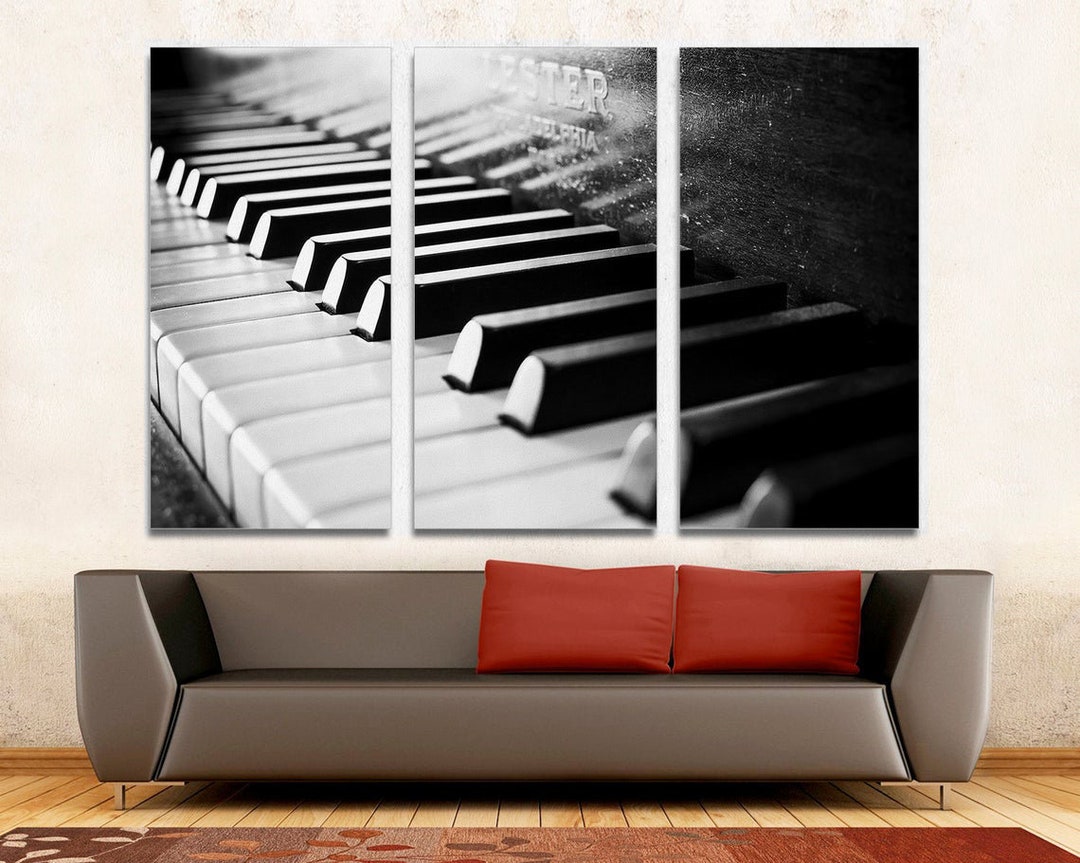 3 Panel Split Antique Piano Canvas Art, Black and White Canvas, Music ...
