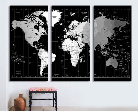 World Timezone Map Wall Art Canvas Print Deep - Etsy