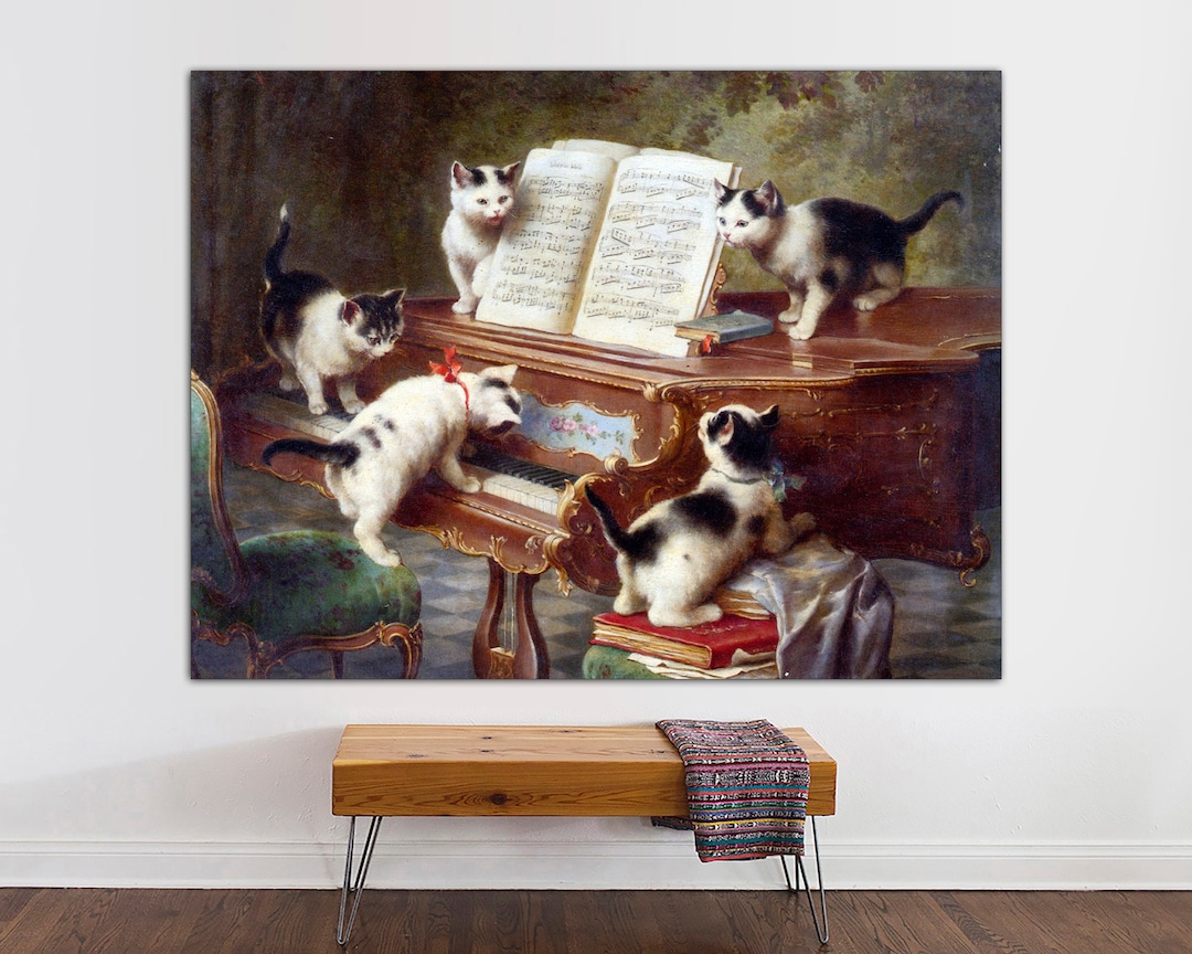 Henriette Ronner, Knip -the Piano Lesson Canvas Gallery Wrapped Canvas Giclee Wall Art, Cat ...