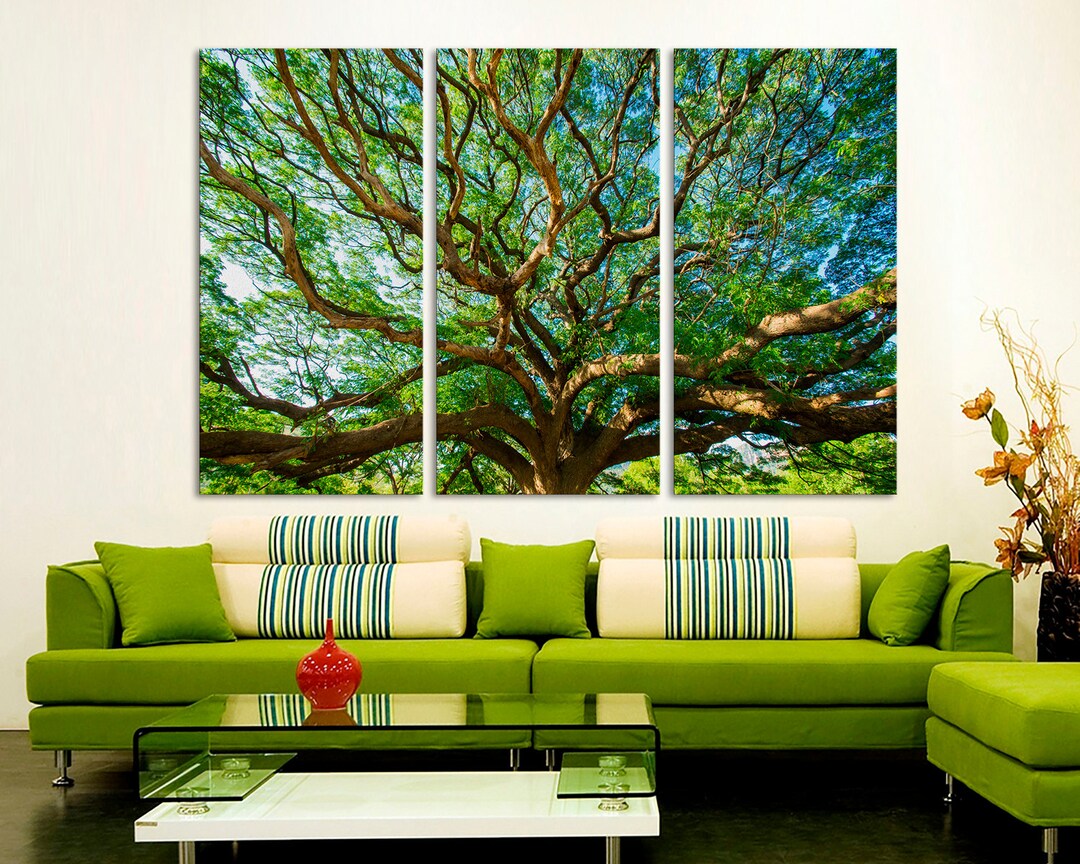 3 Panel Canvas Split ,tree Branches With Leaves in Sunlight, Photo ...