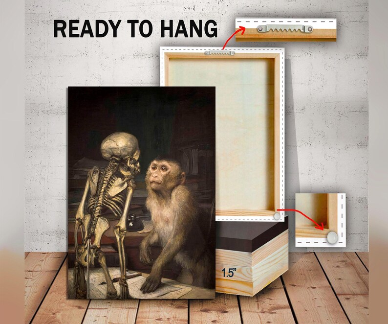 Monkey and Skeleton Canvas Print, Dark Academia Gothic Art - Etsy
