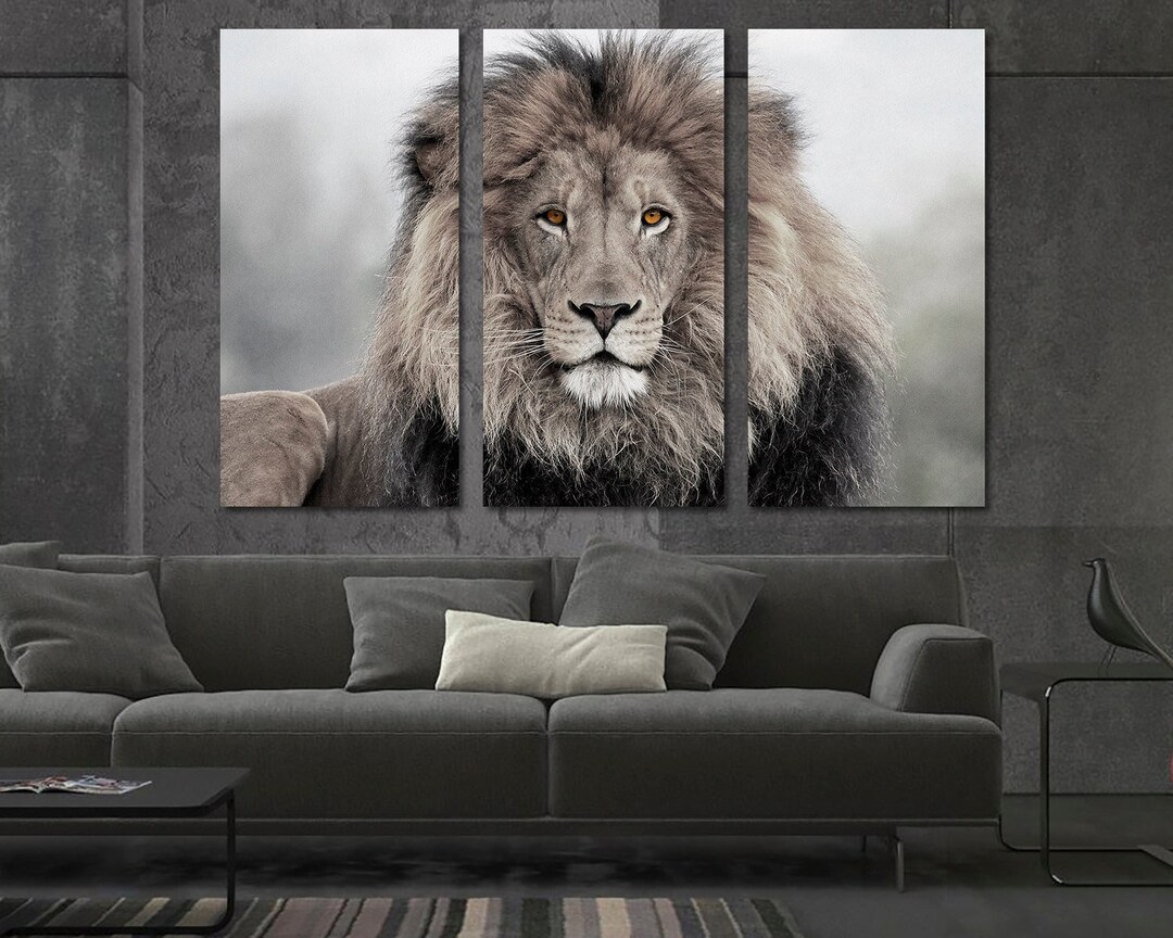 African Lion Canvas Wall Art, Giclee Print, 3-panel Split - Etsy