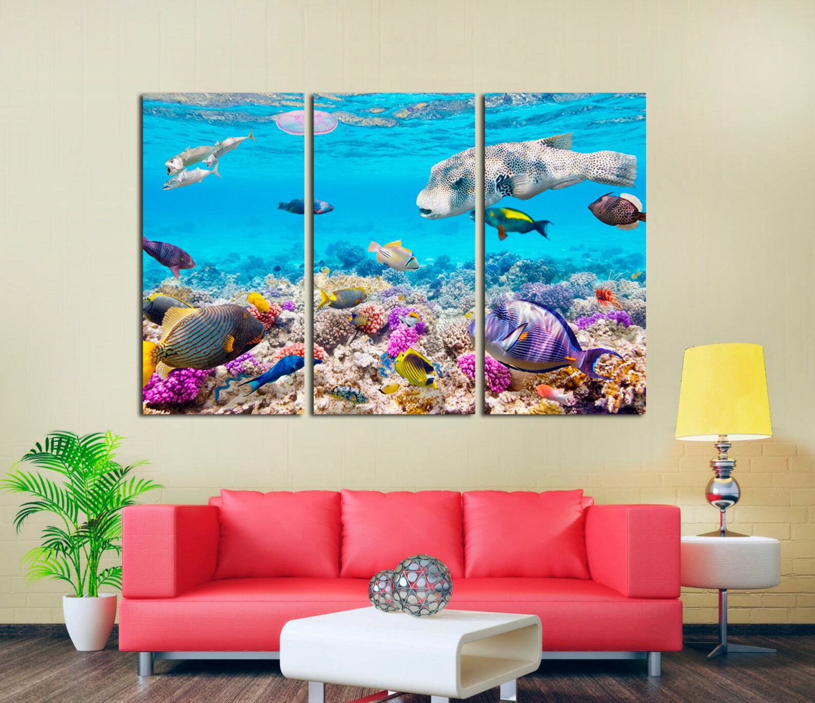 3 Panel Split Underwater Scene Canvas Print Coral Reef | Etsy