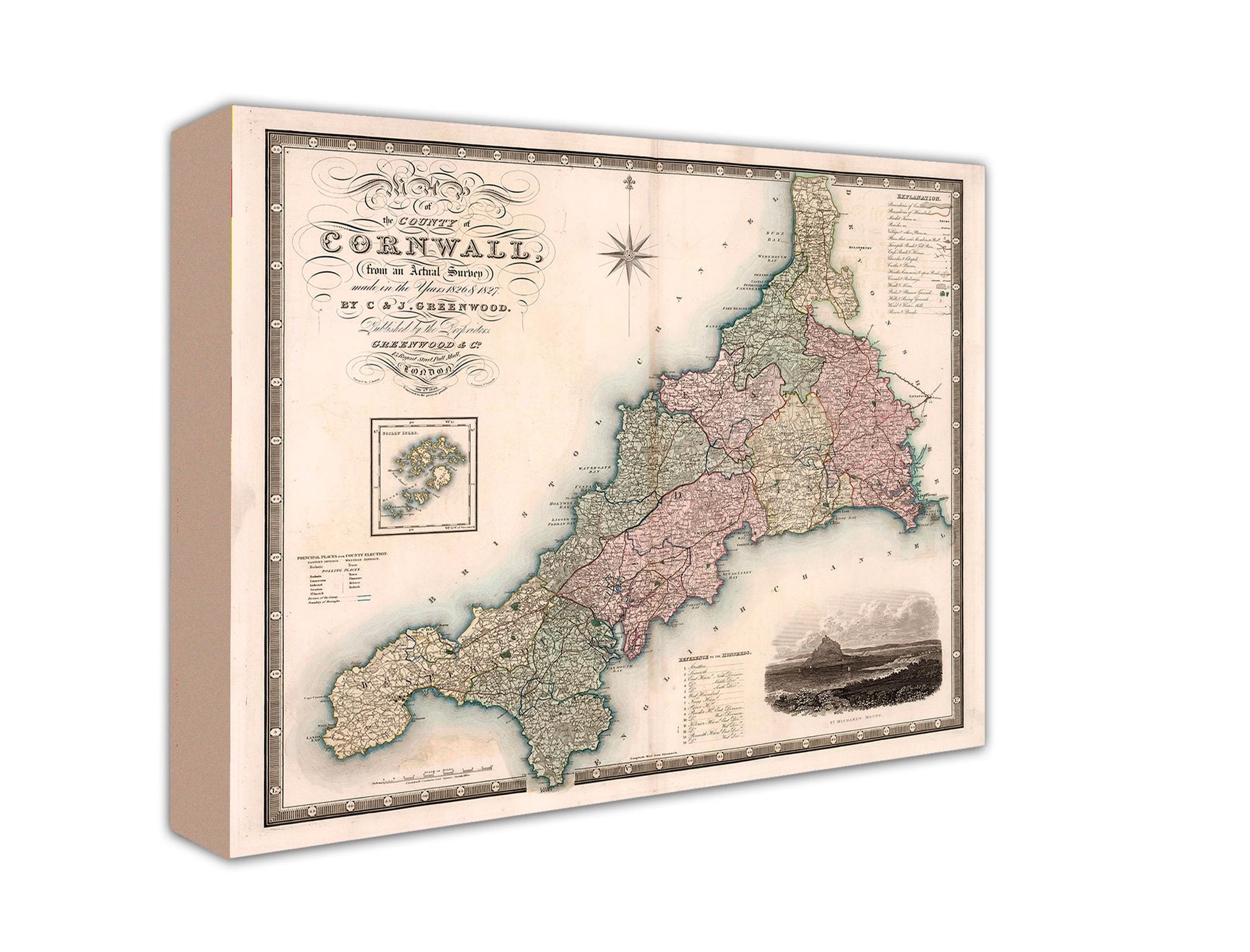 Cornwall England Map, 1793 Vintage Style Canvas Print - Etsy